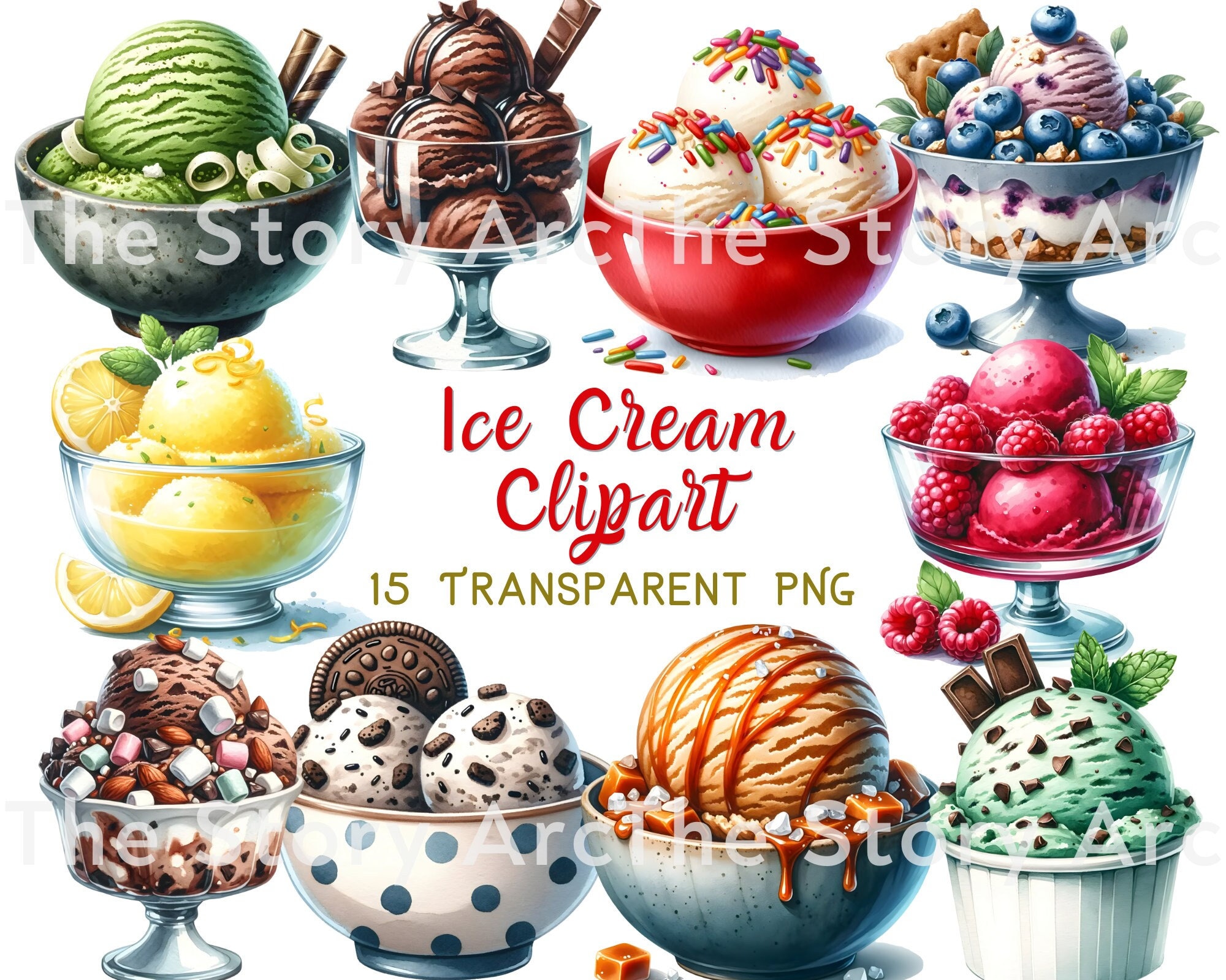 Eis Clipart Aquarell Eis Sublimation PNG Dessert Schüssel Digitaler ...
