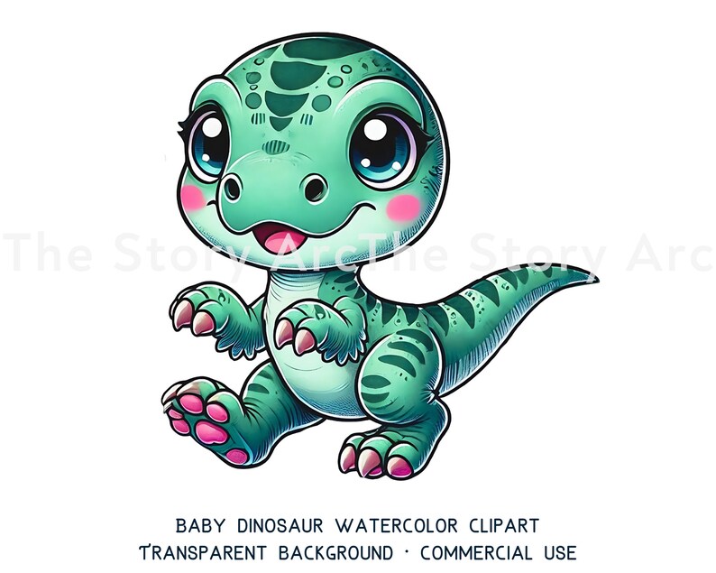 Kawaii Dinosaur Clipart, 12 Baby Dinosaur PNG, Little Dinos, Watercolor ...