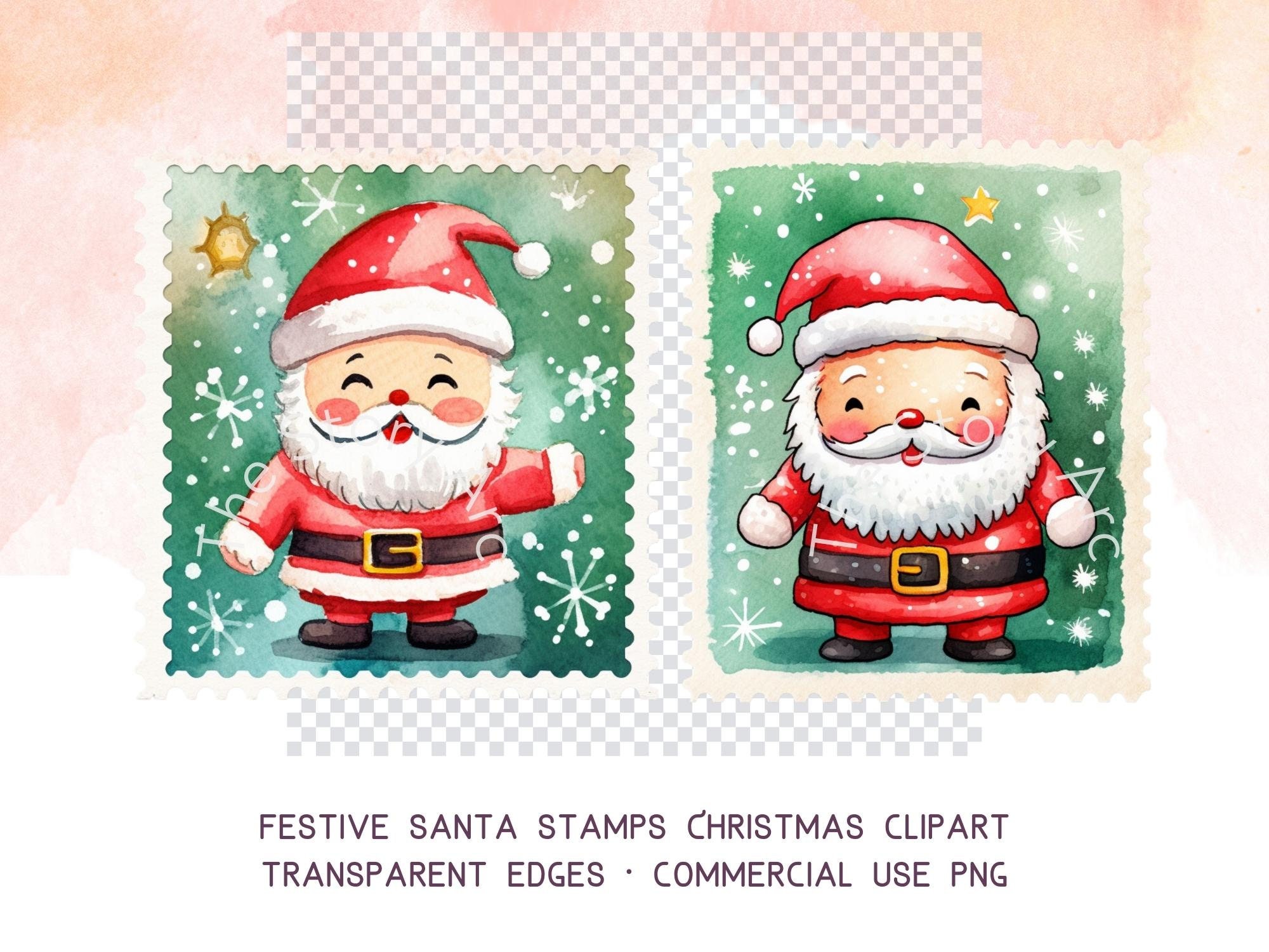 Santa Claus Christmas Stamp Clipart for Card Making, 18 Santa Christmas ...
