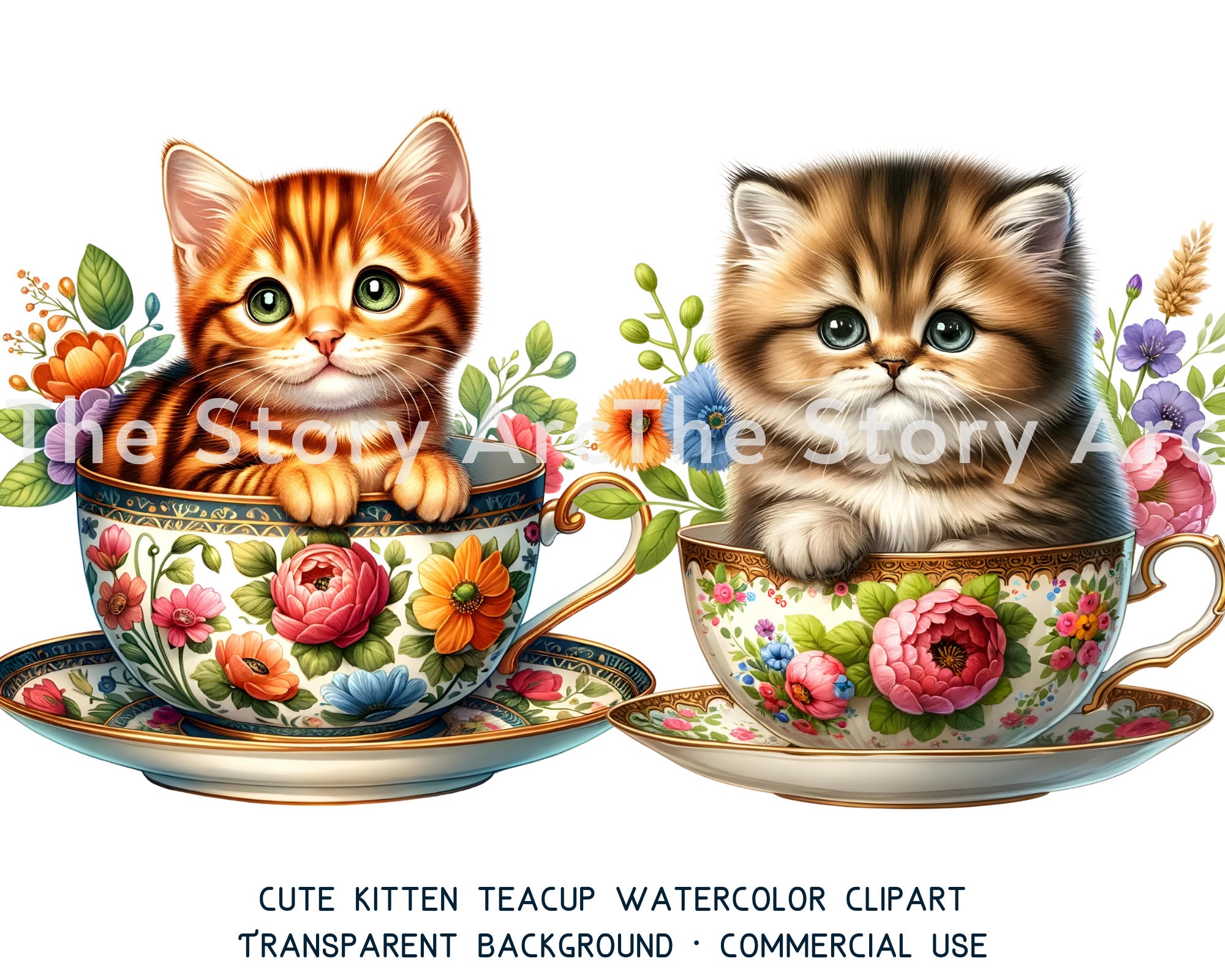 Kitten in Teacup Clipart, 20 Kitten Clipart, Cute Cat Digital Download ...
