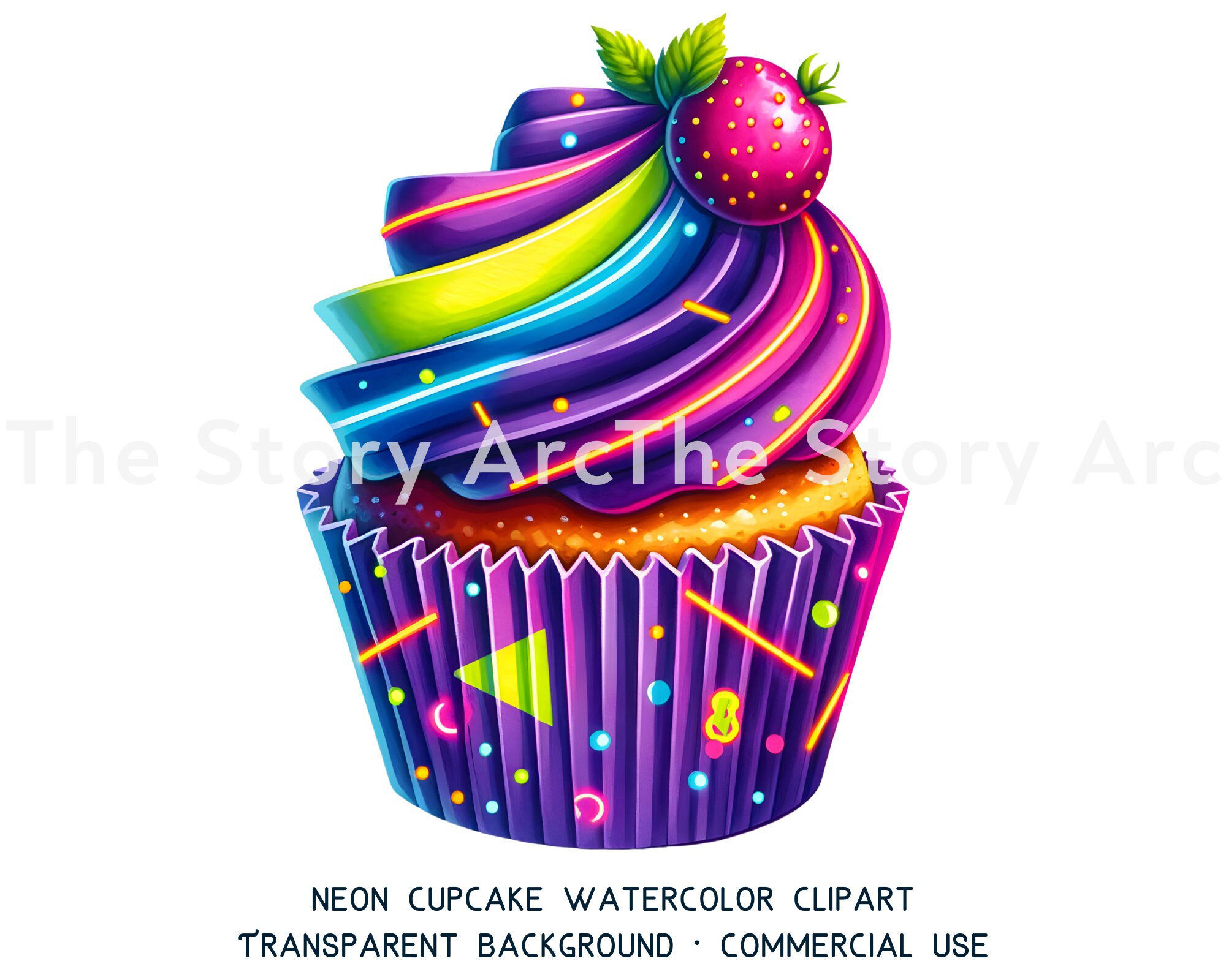 12 Neon Cupcake Clipart, Party Cupcake PNG, Colorful Cupcake Printable ...