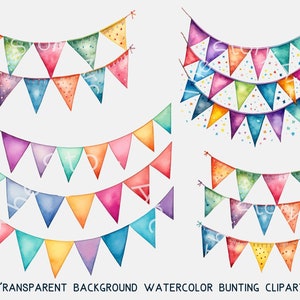 Bunting Clipart, 23 Bunting Flags Watercolor Clipart, Bunting Banner ...