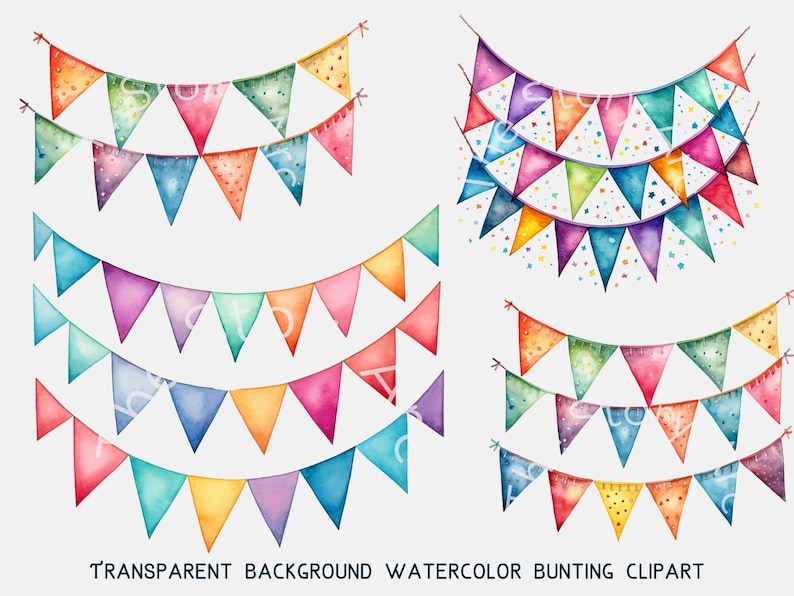 Bunting Clipart, 23 Bunting Flags Watercolor Clipart, Bunting Banner ...