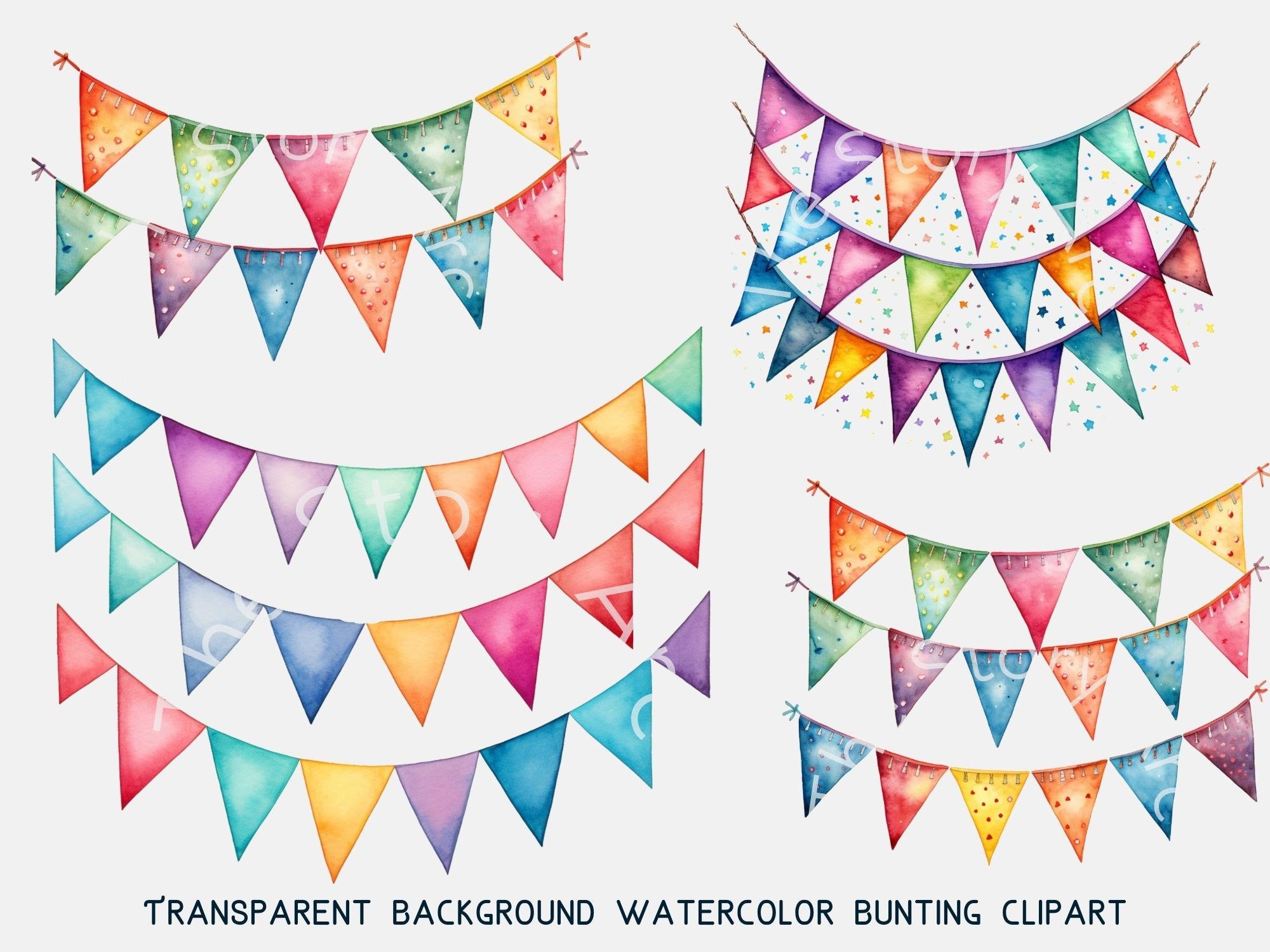 Bunting Clipart, 23 Bunting Flags Watercolor Clipart, Bunting Banner ...