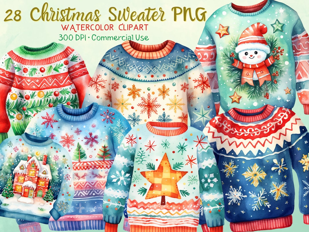 Ugly Sweater Clipart, 28 Vintage Sweater Clipart, Christmas Clipart PNG ...