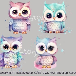 Cute Owl Clipart, 18 Watercolor Owl Clipart, Owl Big Eyes Clipart, Owl ...