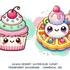 15 Kawaii Dessert Watercolor Clipart, Pastel Desserts, Digital Download ...