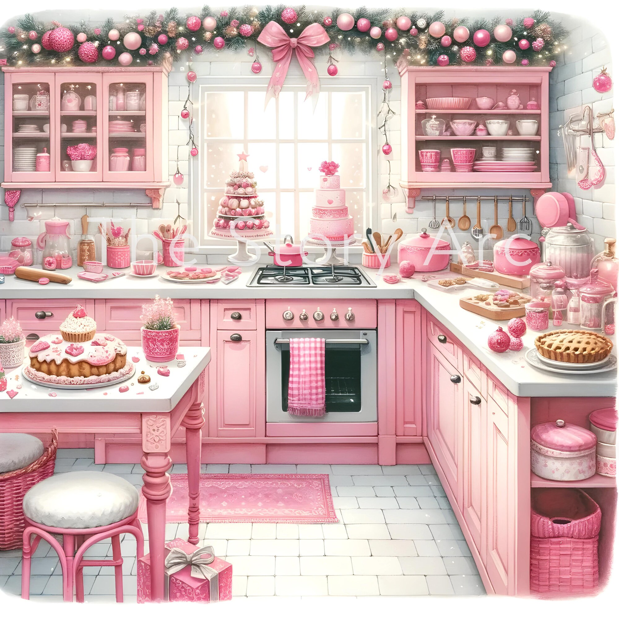 Pink Christmas Clipart Pink Kitchen Pink Holiday Decor Pink - Etsy