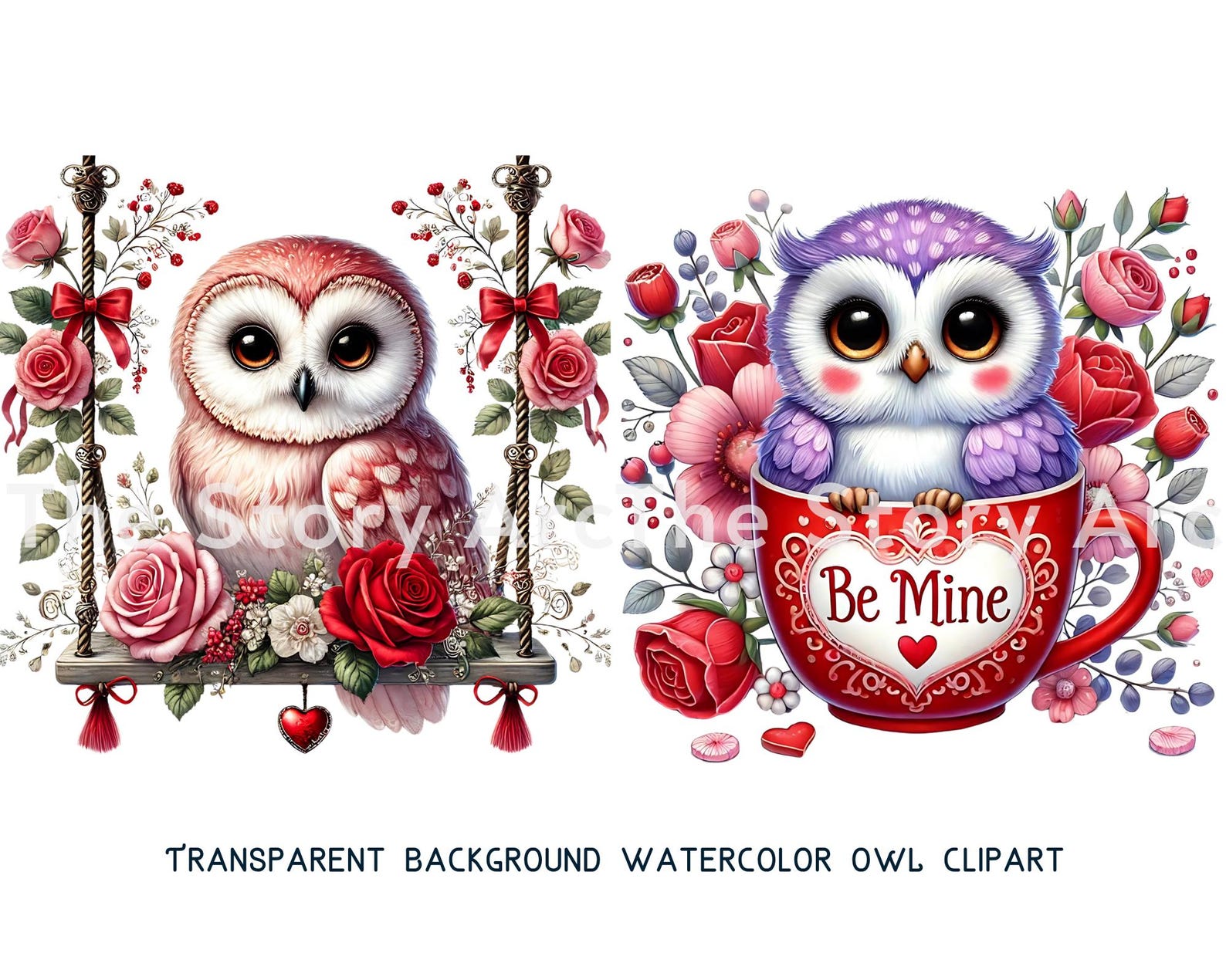 Valentine Owl Clipart, Watercolor Romantic Owl, Balloons, Love Letters ...