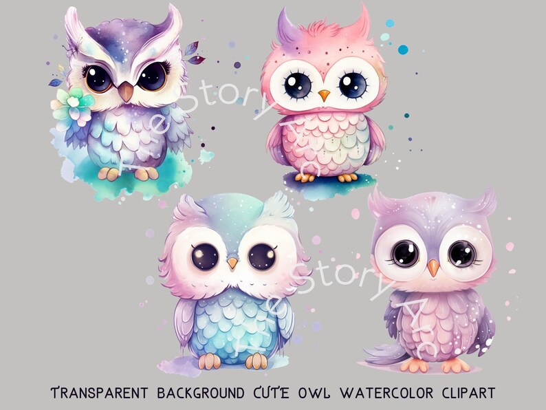 Cute Owl Clipart 18 Watercolor Owl Clipart Owl Big Eyes - Etsy