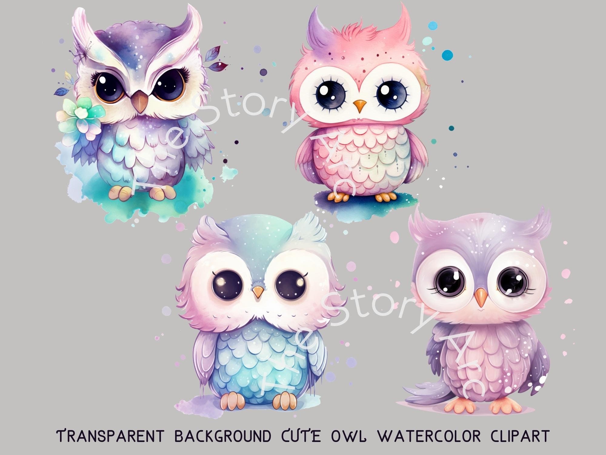 Cute Owl Clipart, Watercolor Big Eyes Owls (digital Download) - Etsy