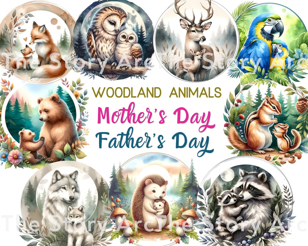 Mama and Baby Clipart, Woodland Baby Animal Clipart, Digital Download ...