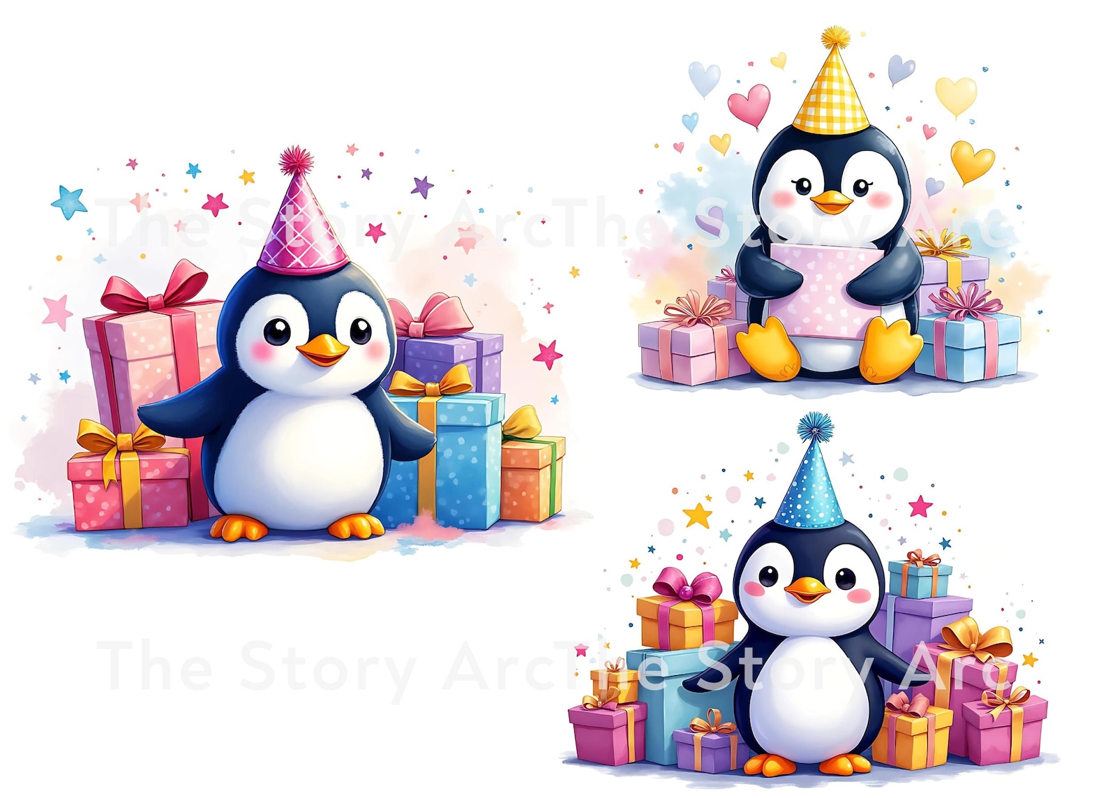 Penguin Birthday Party Clipart, 20 Penguin With Birthday Cake Balloons ...