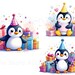 Penguin Birthday Party Clipart, 20 Penguin With Birthday Cake Balloons ...