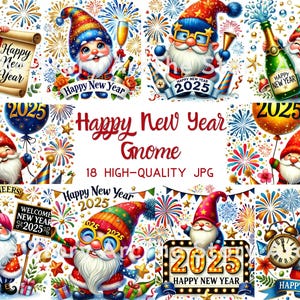 Happy New Year Clipart Gnome New Year 2025 Clipart, Digital Download ...