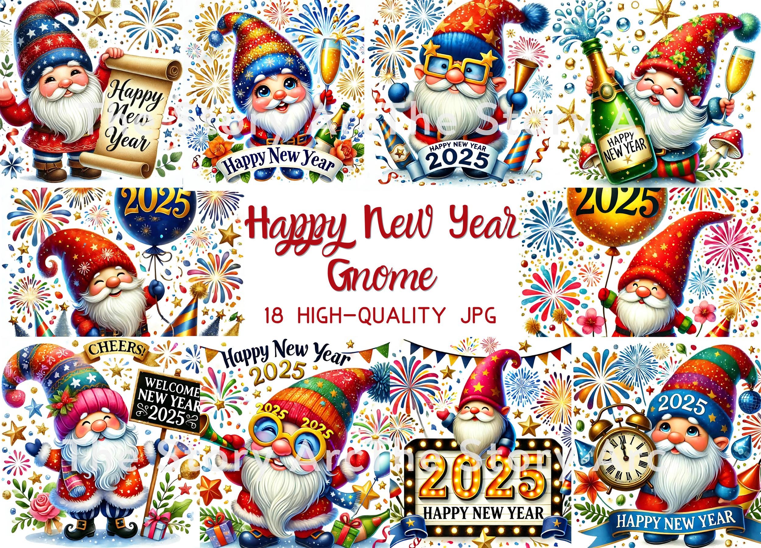 Happy New Year Clipart Gnome New Year 2025 Clipart, Digital Download ...