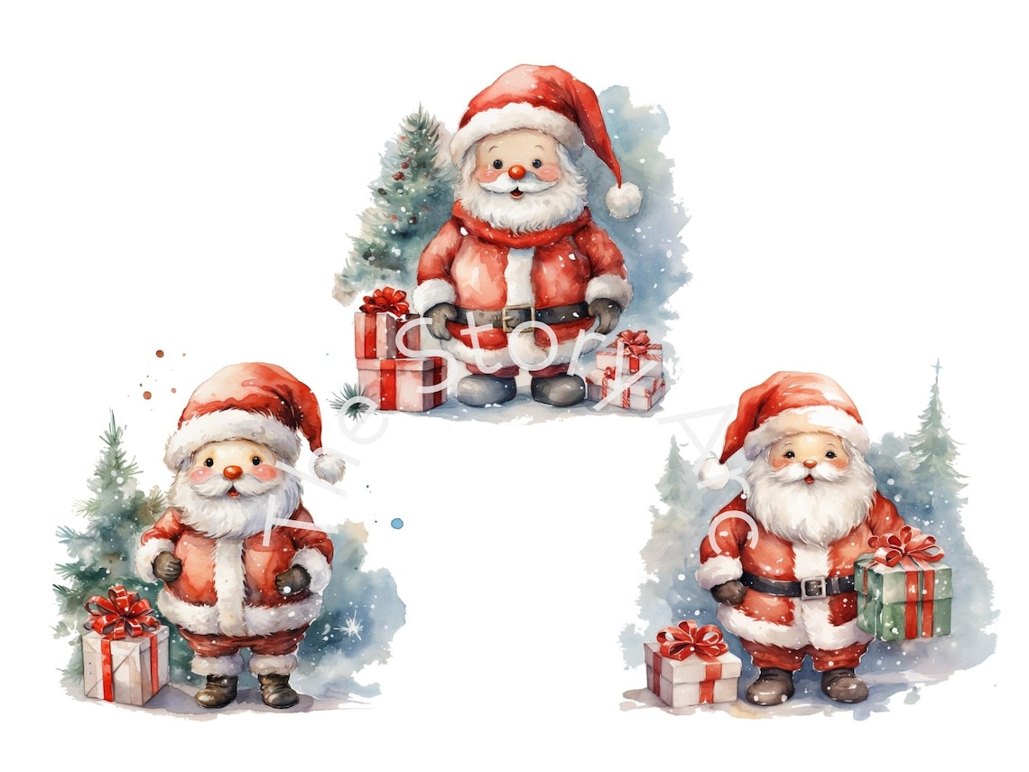 Santa Claus Clipart 9 Watercolor Santa Clipart Santa Claus - Etsy
