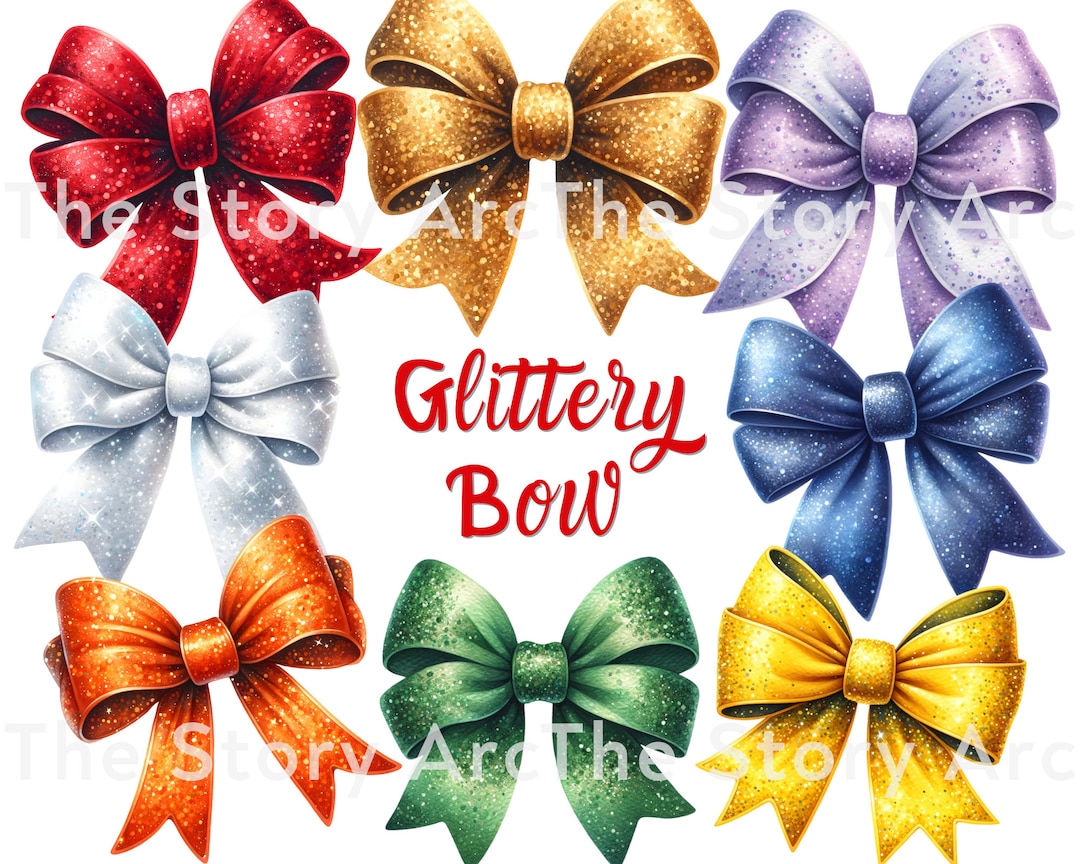 Glitter Bow Clipart, 14 Sparkly Bow, Colorful Bows, Digital Download ...