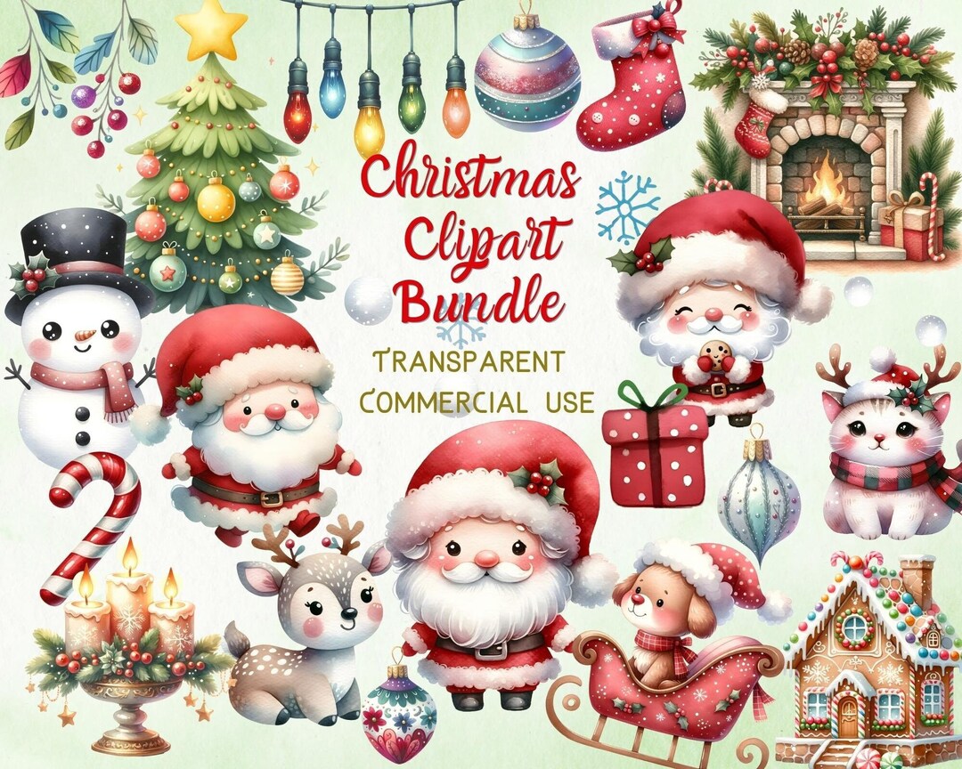 Christmas Clipart Bundle, Santa Clipart, Christmas Digital Download for ...