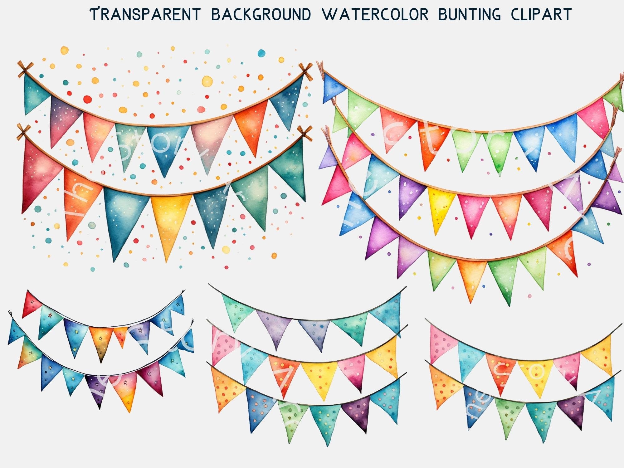 Bunting Clipart, 23 Bunting Flags Watercolor Clipart, Bunting Banner ...