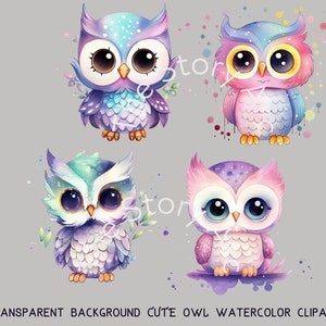 Cute Owl Clipart, 18 Watercolor Owl Clipart, Owl Big Eyes Clipart, Owl ...