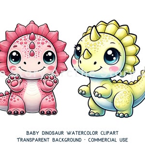 Kawaii Dinosaur Clipart, 12 Baby Dinosaur PNG, Little Dinos, Watercolor ...