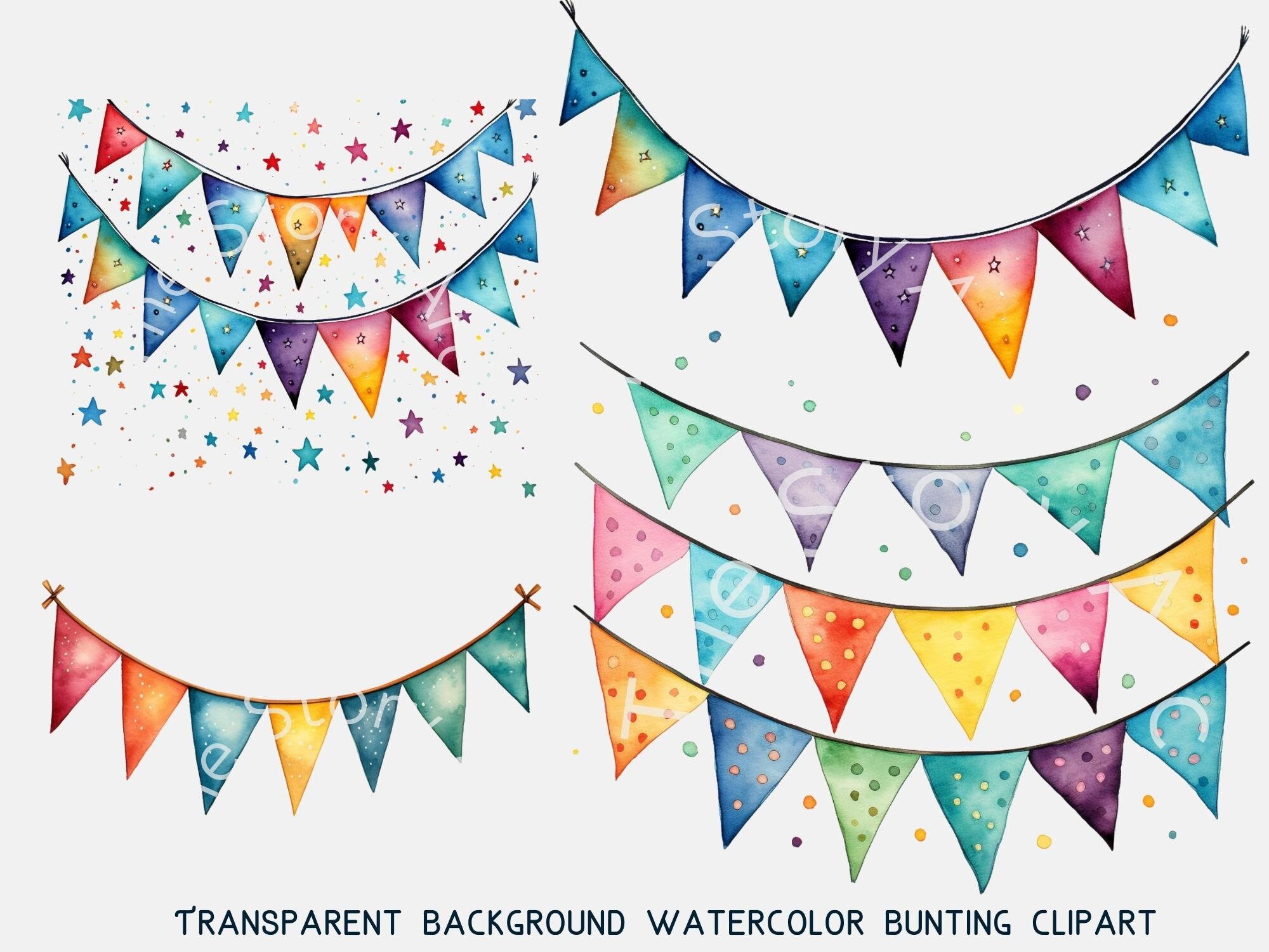 Bunting Clipart, 23 Bunting Flags Watercolor Clipart, Bunting Banner ...
