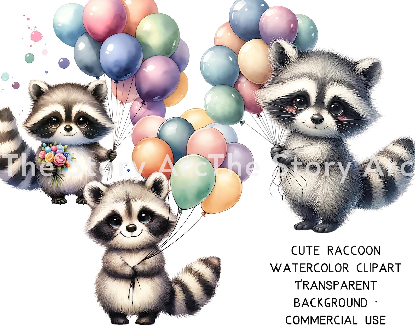 Cute Raccoon Clipart, Party Raccoon PNG, Baby Raccoon, Digital Download ...