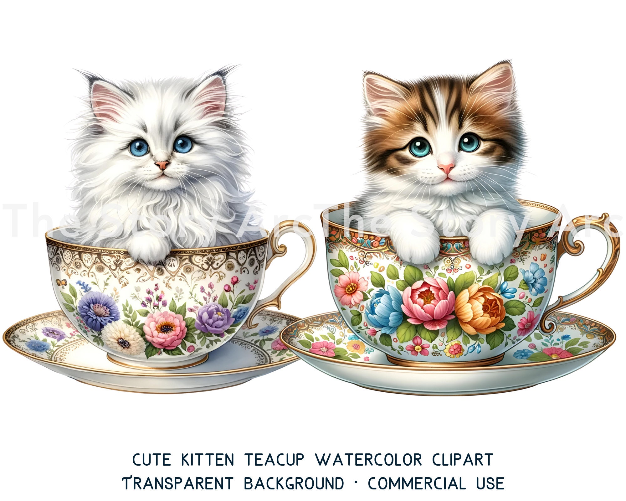 Kitten in Teacup Clipart, 20 Kitten Clipart, Cute Cat Digital Download ...