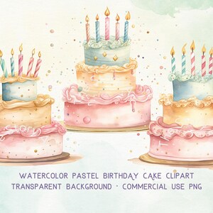 Pastel Birthday Cake, Watercolor Cake, Birthday Clipart, Digital ...