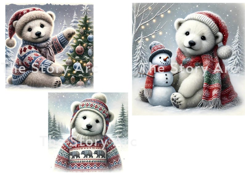 Polar Bear Christmas Clipart, Winter Polar Bear Insanta Hat, Digital ...