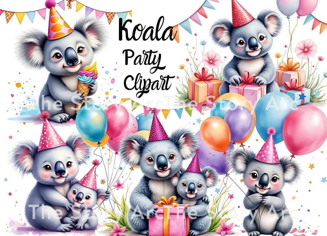 Koala Party Clipart, 20 Cute Koala, Birthday Party Koala, Digital ...