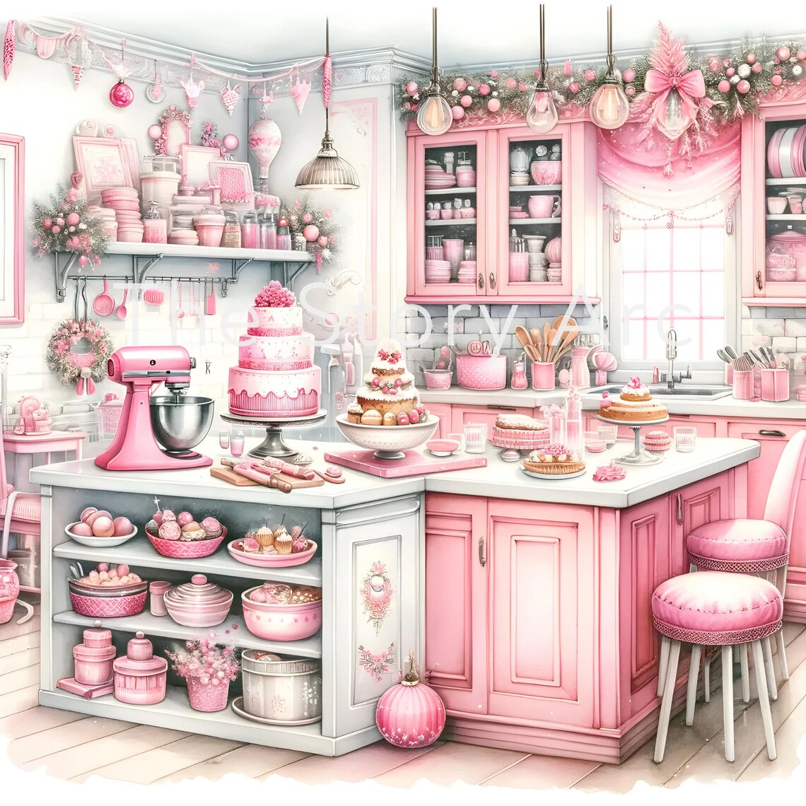Pink Christmas Clipart Pink Kitchen Pink Holiday Decor Pink - Etsy
