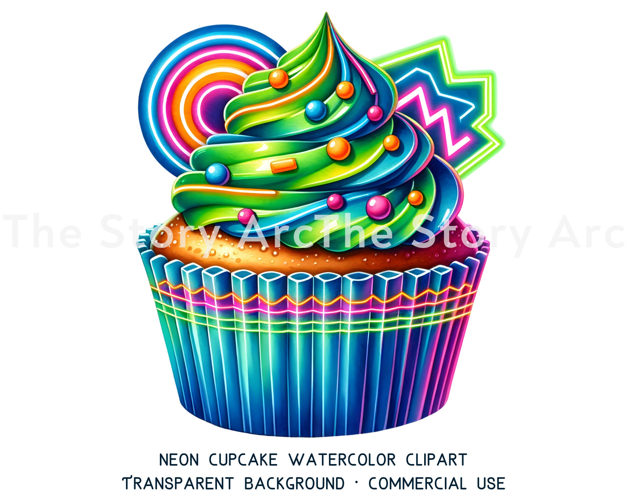 12 Neon Cupcake Clipart, Party Cupcake PNG, Colorful Cupcake Printable ...