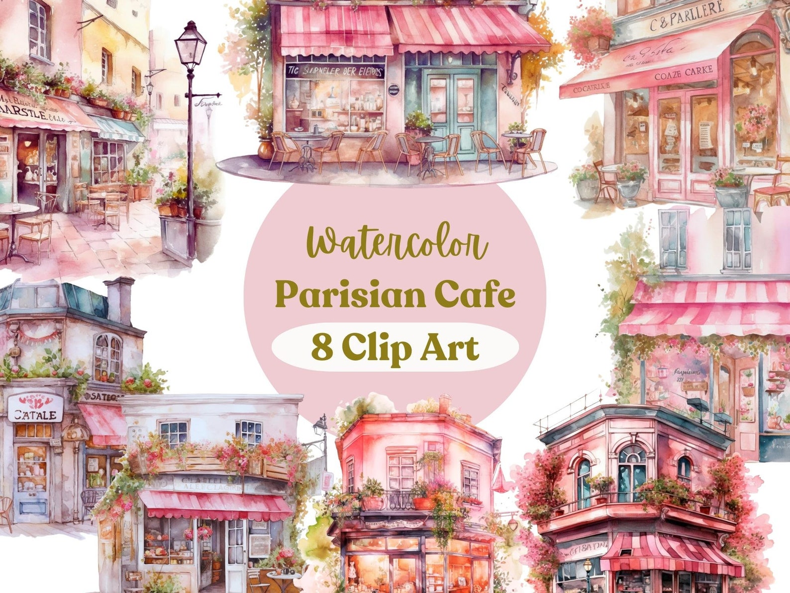 Parisian Cafe PNG, Watercolor Clipart, Set of 8 Parisian Cafe Clip Art ...