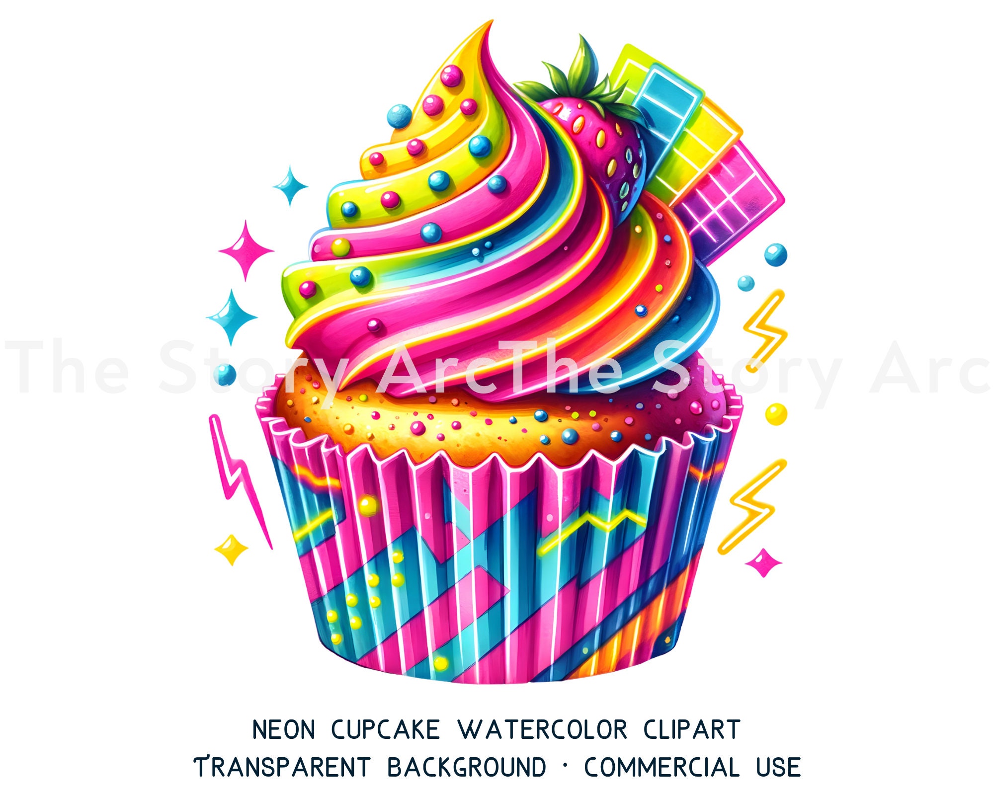 12 Neon Cupcake Clipart, Party Cupcake PNG, Colorful Cupcake Printable ...
