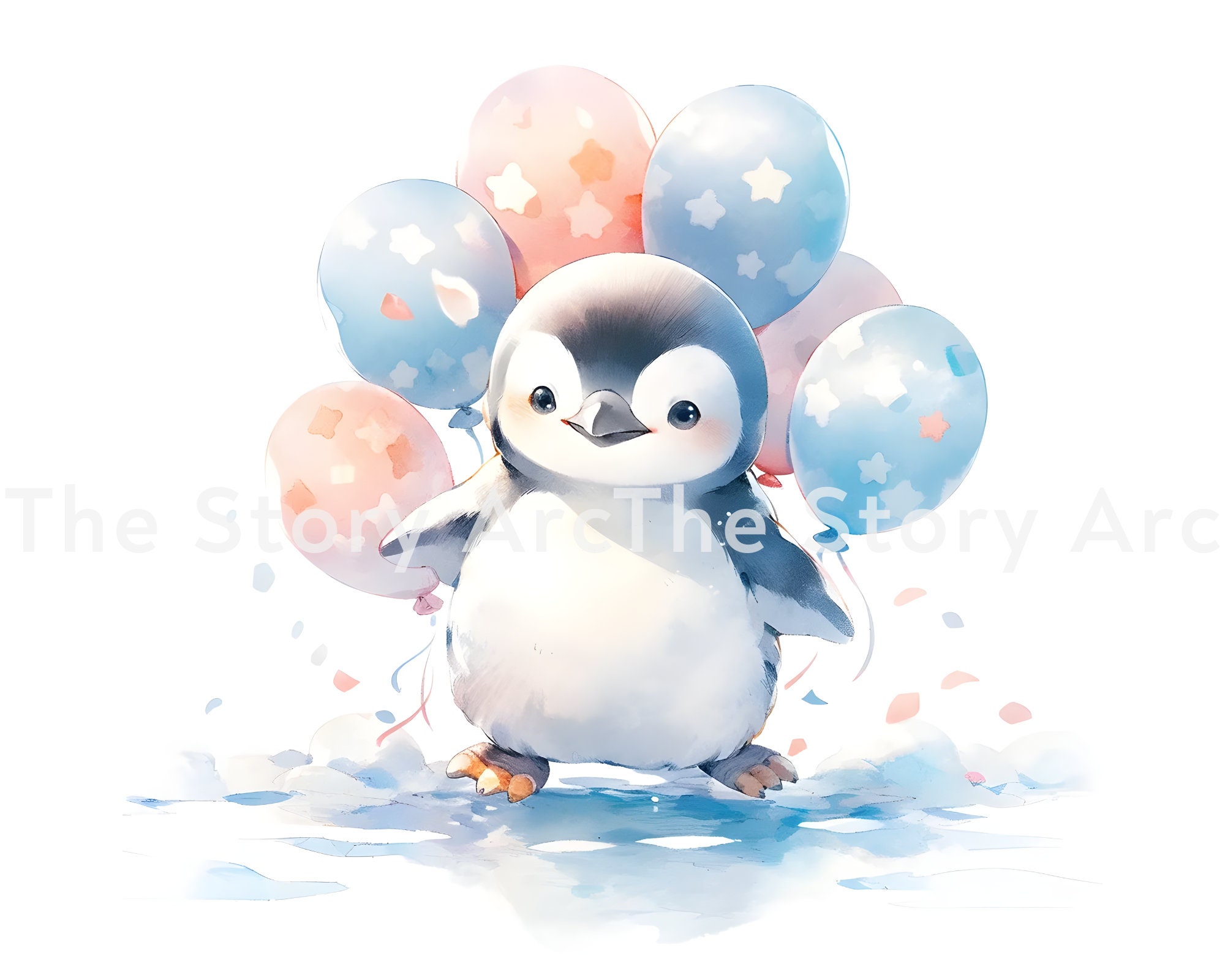 Penguin With Balloons Clipart, 12 High Quality JPG, Penguin Sublimation ...