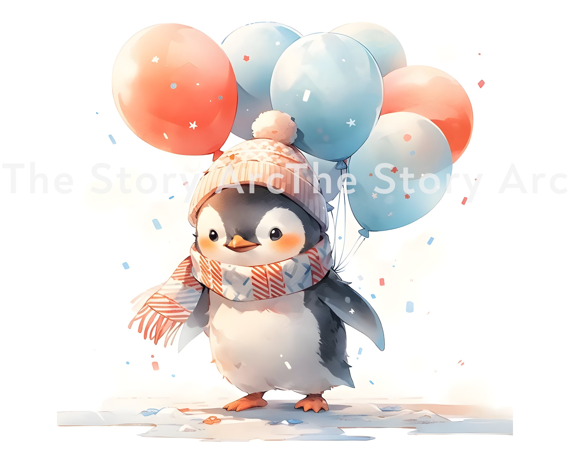 Penguin With Balloons Clipart, 12 High Quality JPG, Penguin Sublimation ...