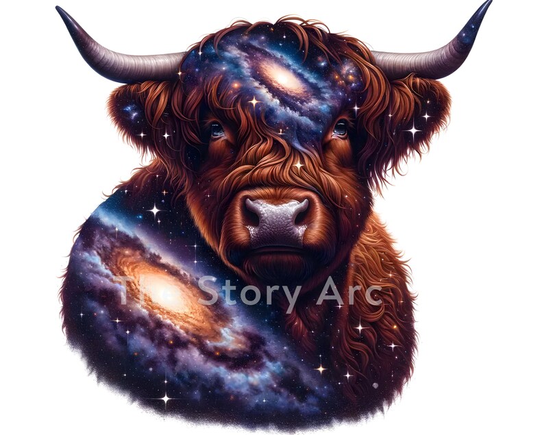 Cosmic Cow Clipart, Highland Cow PNG, Celestial Night Sky Stars ...