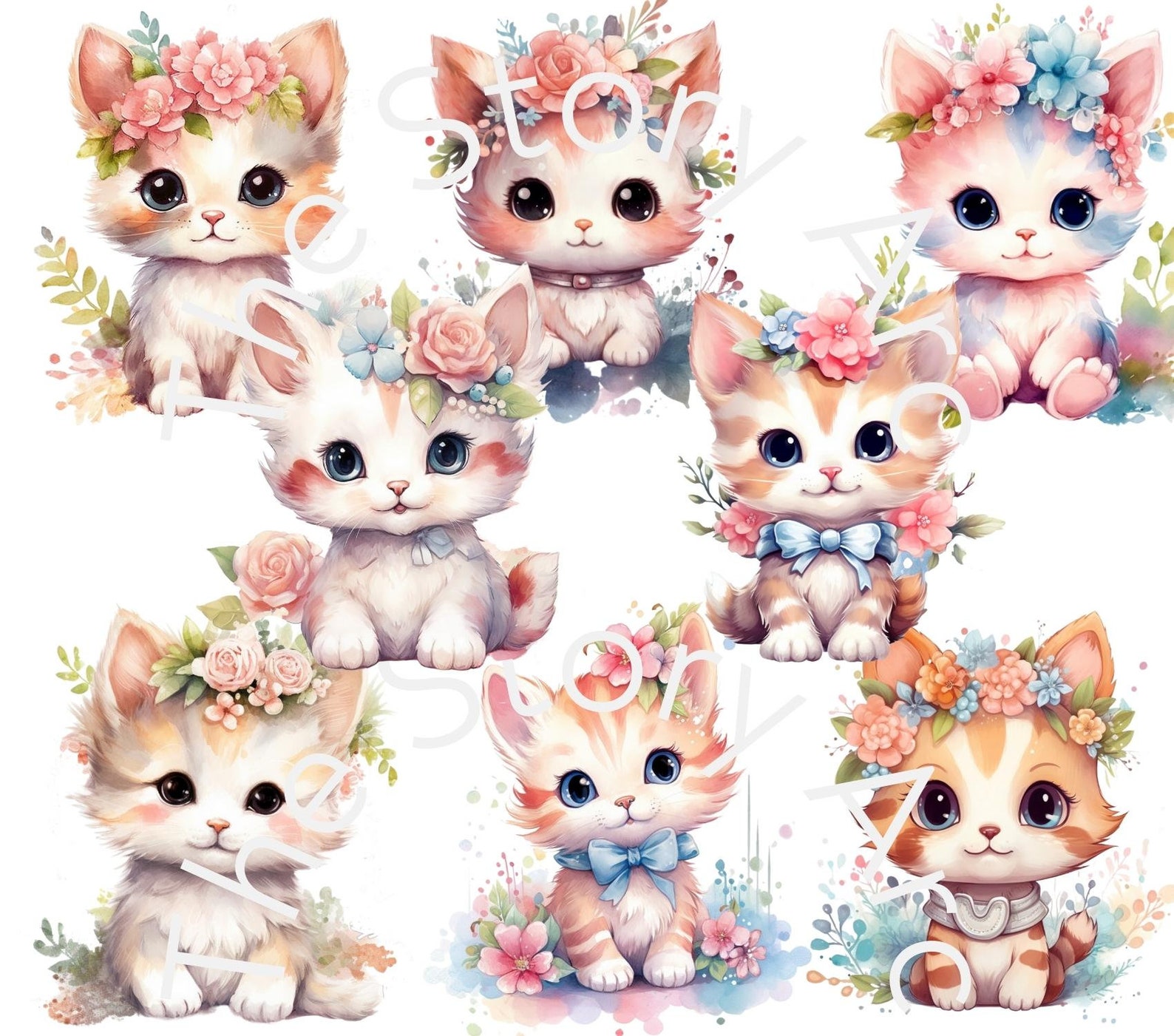 Pawsitively Cute: Set of 8 Whimsical Kitten Watercolor Clipart, High ...
