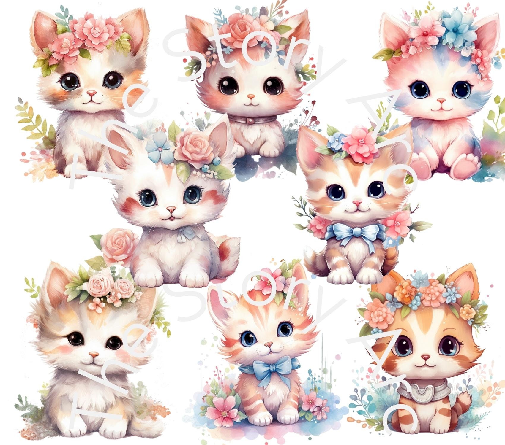 Pawsitively Cute: Set of 8 Whimsical Kitten Watercolor Clipart, High ...