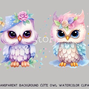 Cute Owl Clipart, Watercolor Big Eyes Owls (digital Download) - Etsy