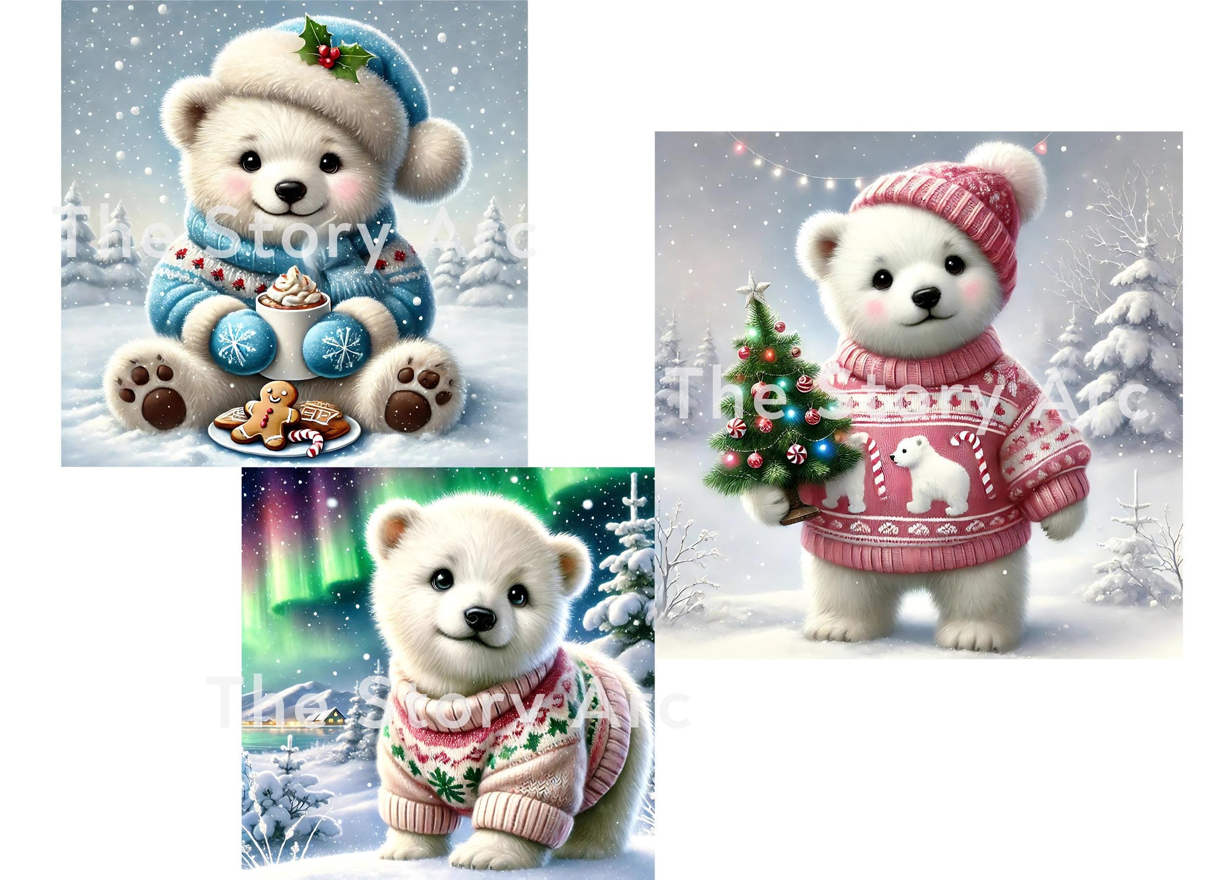 Polar Bear Christmas Clipart, Winter Polar Bear Insanta Hat, Digital ...