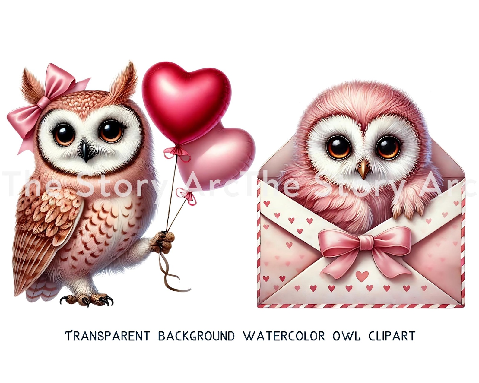 Valentine Owl Clipart, Watercolor Romantic Owl, Balloons, Love Letters ...