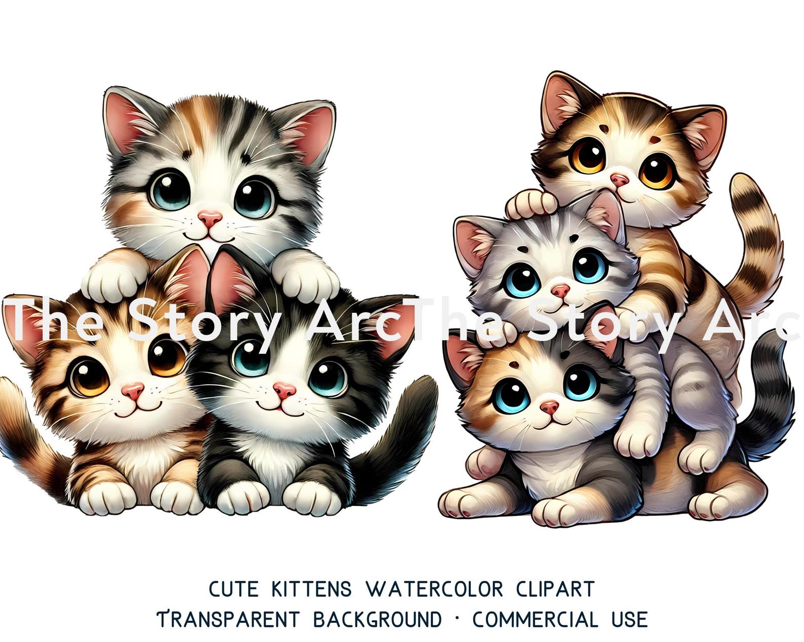 Cute Kittens Clipart, 15 Watercolor Kitten PNG, Playful Cats, Instant ...