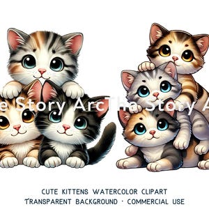Cute Kittens Clipart, 15 Watercolor Kitten PNG, Playful Cats, Instant ...
