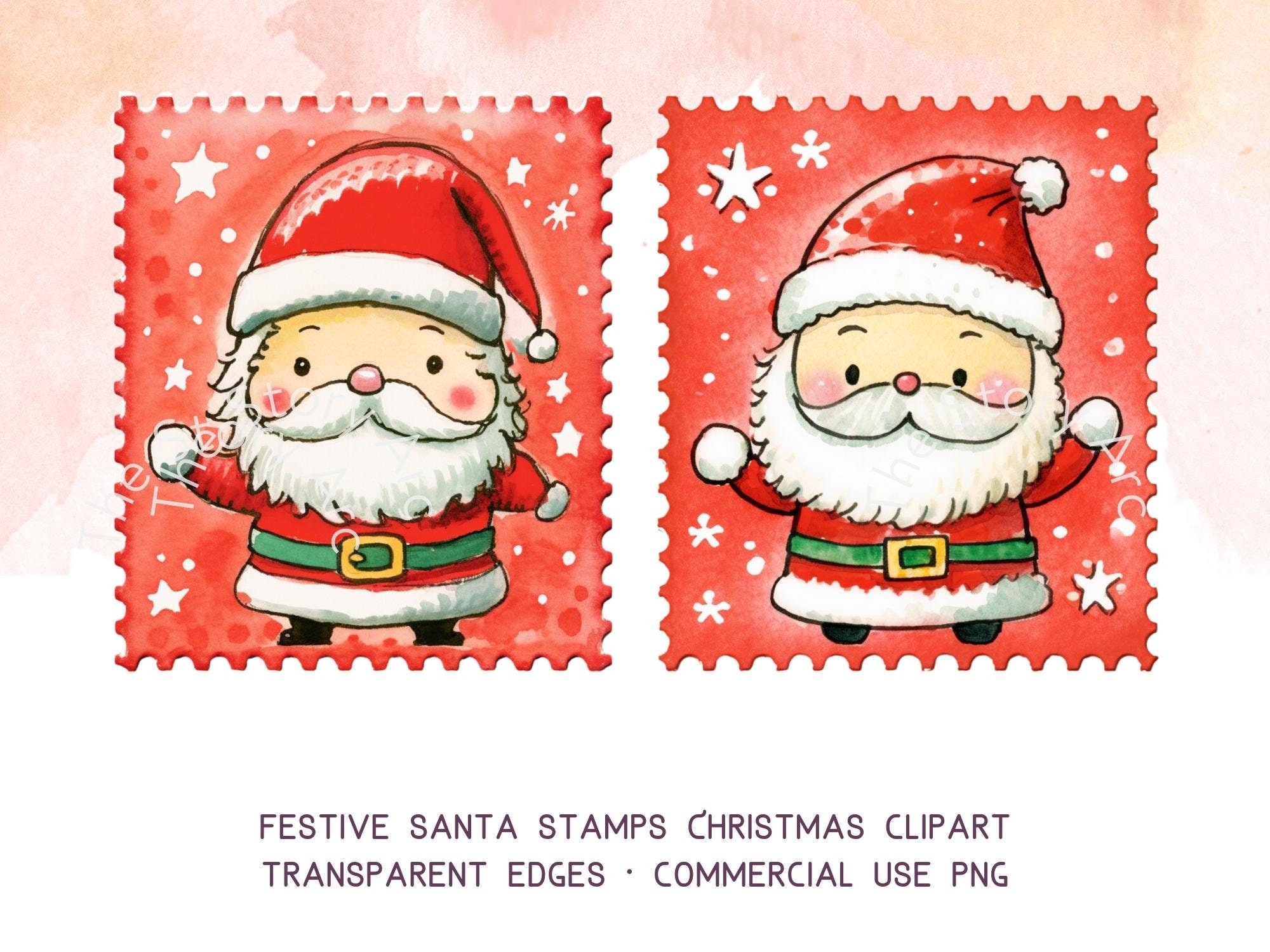 Santa Claus Christmas Stamp Clipart for Card Making, 18 Santa Christmas ...