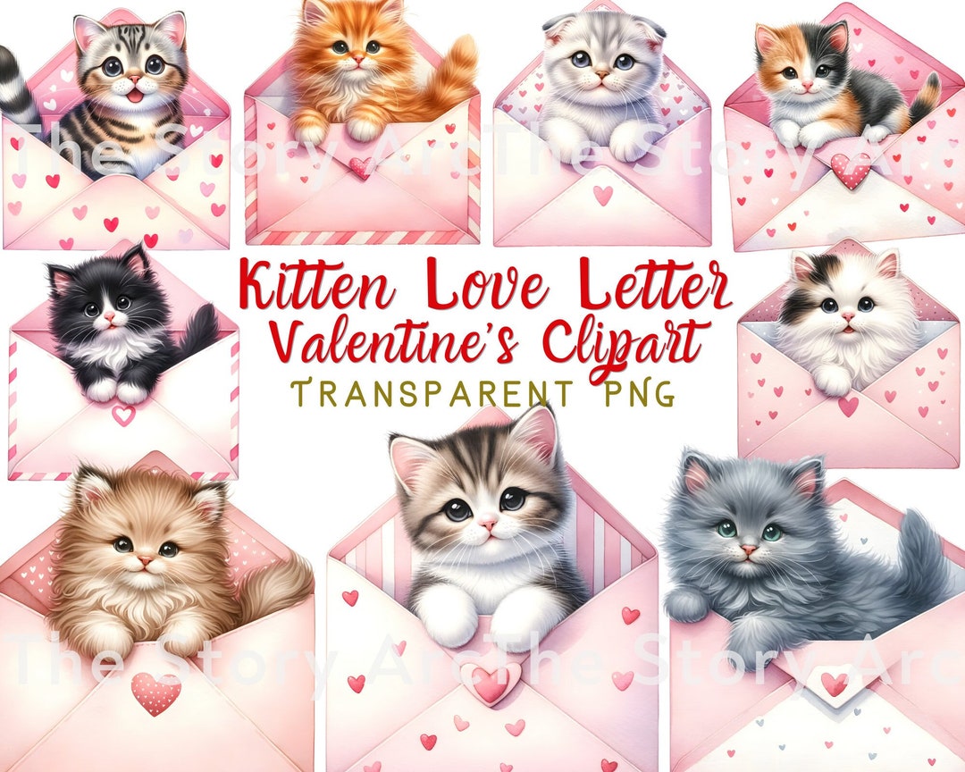 Kitten Valentine's Day Clipart, 19 Kitten Love Letter, Cute Cat PNG ...