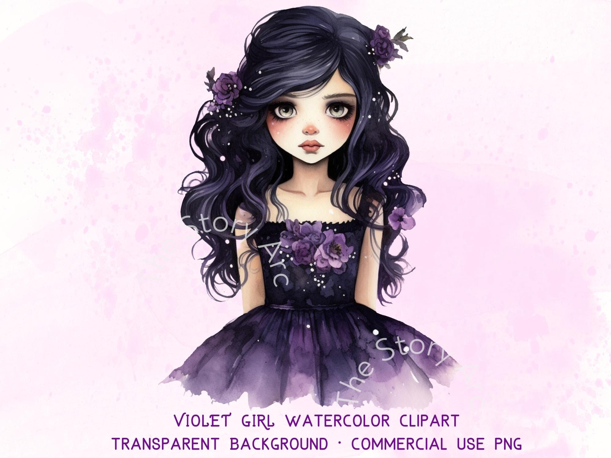 Girl in Violet Clipart, 11 Violet Girl PNG, Whimsical Girl Watercolor ...