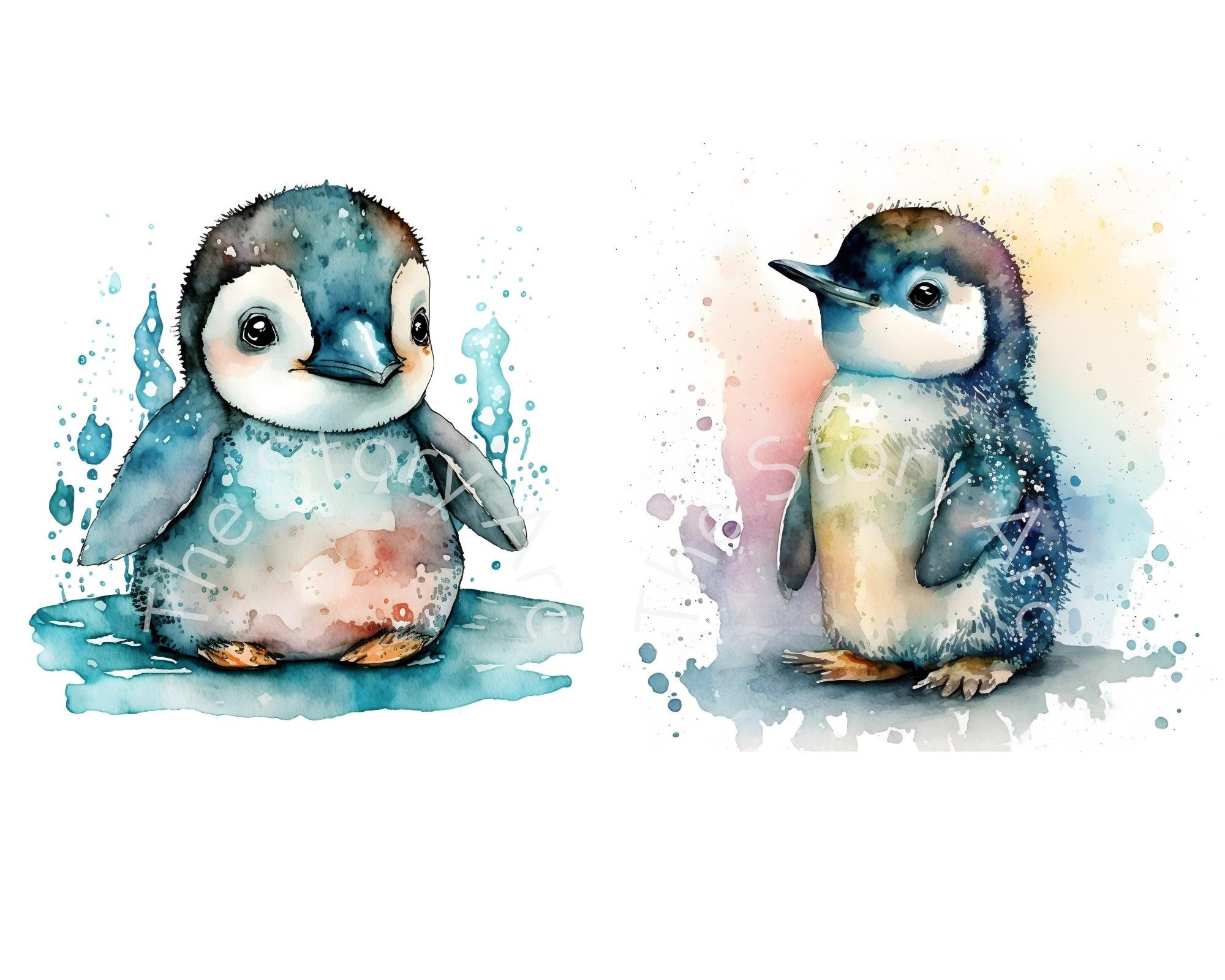 Penguin Watercolor Clipart, 12 High Quality JPG, Baby Penguin Clipart ...